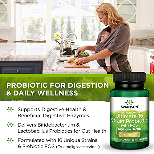 Swanson Dr. Stephen Langer's Formula - Natural Probiotic w/ Prebiotic FOS - 16-Strain Supplement Promoting Digestive Support w/ 3.2 Billion CFU per Capsule - (60 Veggie Capsules)