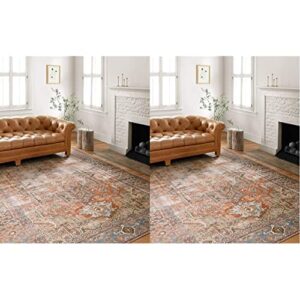 loloi ii loren collection lq-15 terracotta / sky, traditional 7′-6″ x 9′-6″ area rug & loren collection lq-15 terracotta / sky, traditional 5′-0″ x 7′-6″ area rug