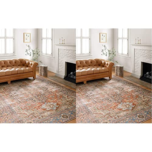 Loloi II Loren Collection LQ-15 Terracotta / Sky, Traditional 7'-6" x 9'-6" Area Rug & Loren Collection LQ-15 Terracotta / Sky, Traditional 5'-0" x 7'-6" Area Rug