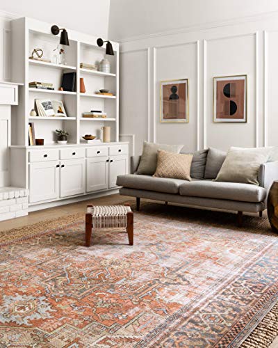 Loloi II Loren Collection LQ-15 Terracotta / Sky, Traditional 7'-6" x 9'-6" Area Rug & Loren Collection LQ-15 Terracotta / Sky, Traditional 5'-0" x 7'-6" Area Rug