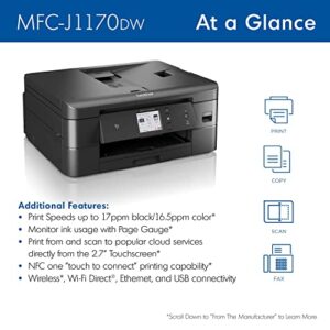 Brother MFC-J1170DW Wireless Color Inkjet All-in-One Printer with Mobile Device Printing, NFC, Cloud Printing & Scanning, Refresh Subscription and Amazon Dash Replenishment Ready