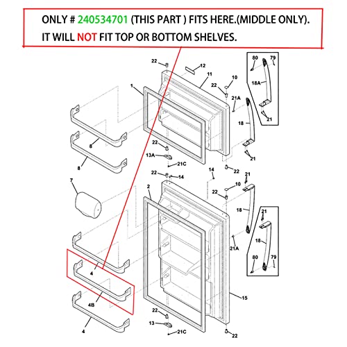 240534701 Door Bar Rack Compatible with Frigidaire or Kenmore Refrigerator, AP3214631, 948952, PS734936