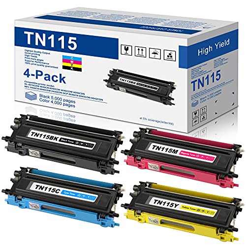 4-Pack High Yield TN-115 TN115 Toner Cartridge Replacement Compatible for Brother DCP-9040CN DCP-9045CDN HL-4040CDN MFC-9440CN MFC-9840CDW Printer (1 Black,1 Cyan,1 Yellow,1 Magenta)