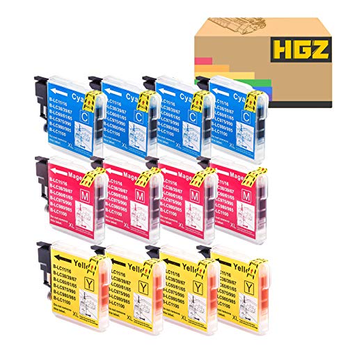 HGZ 12 Color Compatible Ink Cartridge Replacement for LC-16 LC-68 LC-11 LC-38 LC-65 LC-980 LC-1100 LC-61 LC61 Brother MFC-490CW 495CW J615W J630W 790CW 290C 5490CN 5890CN 6490CW DCP-165C 385C 585CW