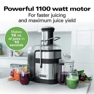 Hamilton Beach Professional Juicer Machine, Centrifugal Extractor, with 3.5” Super Chute for Whole Fruits and Vegetables, 1100 Watts Easy Sweep Cleaning Tool, Black (67906)