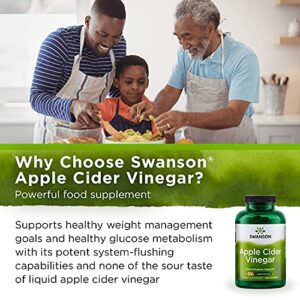 Swanson Apple Cider Vinegar Capsules - Supports Healthy Weight Loss & Digestive Health - Helps Support Metabolism and Maintain Glucose Profile - (180 Capsules, 625mg Each)