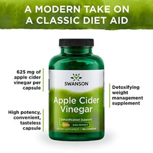 Swanson Apple Cider Vinegar Capsules - Supports Healthy Weight Loss & Digestive Health - Helps Support Metabolism and Maintain Glucose Profile - (180 Capsules, 625mg Each)