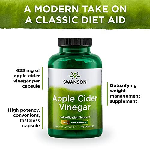 Swanson Apple Cider Vinegar Capsules - Supports Healthy Weight Loss & Digestive Health - Helps Support Metabolism and Maintain Glucose Profile - (180 Capsules, 625mg Each)