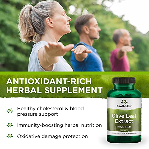 Swanson Olive Leaf Extract Capsules with 20% Oleuropein - Provides Immune Support, Promotes Cardiovascular System Health, and Supports Healthy Blood Pressure - (120 Capsules, 500mg Each)