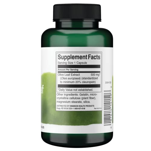 Swanson Olive Leaf Extract Capsules with 20% Oleuropein - Provides Immune Support, Promotes Cardiovascular System Health, and Supports Healthy Blood Pressure - (120 Capsules, 500mg Each)