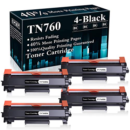 4 Black TN760 Toner Cartridge Replacement for Brother DCP-L2550DW MFC-L2710DW L2750DW L2750DWXL HL-L2350DW HL-L2370DW L2390DW L2395DW Printer,Sold by TopInk