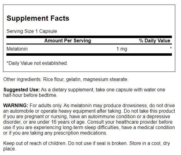 Swanson Melatonin - Herbal Supplement Promoting Relaxation & Sleep Support - Aiding a Normal Sleep Schedule - (120 Capsules, 1mg Each)