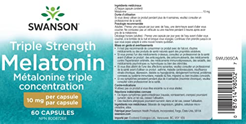 Swanson Triple Strength Melatonin - Natural Sleep Support for Disrupted Sleep Cycles - (60 Capsules, 10mg Each)