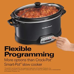 Hamilton Beach Portable 7 Quart Programmable Slow Cooker with Three Temperature Settings, Lid Latch Strap for Easy Travel, Dishwasher Safe Crock, Black (33474)