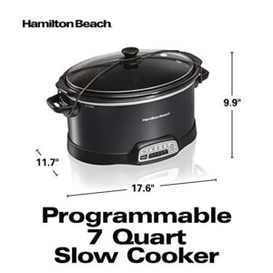 Hamilton Beach Portable 7 Quart Programmable Slow Cooker with Three Temperature Settings, Lid Latch Strap for Easy Travel, Dishwasher Safe Crock, Black (33474)