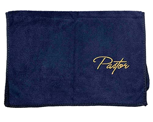 Swanson Christian Products Embroidered Hand Towels - 'Pastor' - Gifts for Pastor, Clergy, & Ministers - Pastor Towel - Microfiber Towel - Navy with Gold Lettering