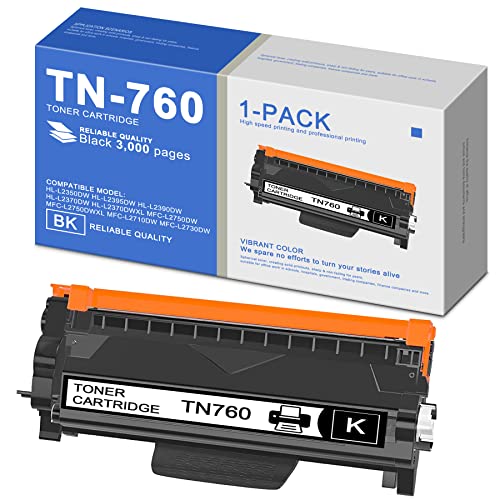 ZY TN760 Compatible (1 Pack, Black) Toner Cartridge Replacement for Brother HL-L2350DW HL-L2395DW MFC-L2710DW MFC-L2750DW DCP-L2550DW TN760 TN-760 TN730 TN730 TN-730 TN 730 Printers Toner Cartridge