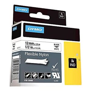 Dymo 18488 Rhino Flexible Nylon Industrial Label Tape, 1/2-Inch X 11 1/2 Ft, White/Black Print