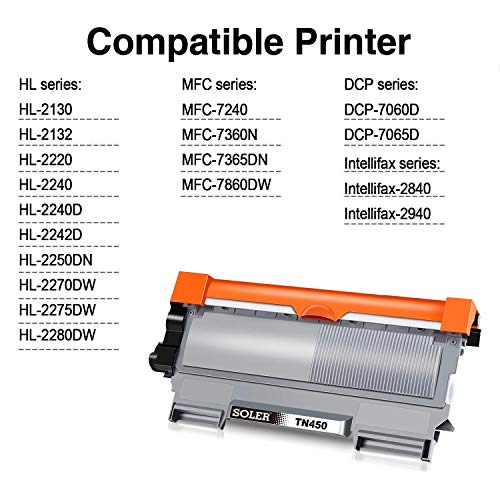 Compatible TN450 TN 450 TN-450 TN 420 TN420 TN-420 Black Toner Cartridge For Brother HL-2280DW HL-2270DW HL-2240 MFC-7240 MFC-7860DW MFC-7460DN DCP-7065DN HL-2240D Printer (4 x Toner)