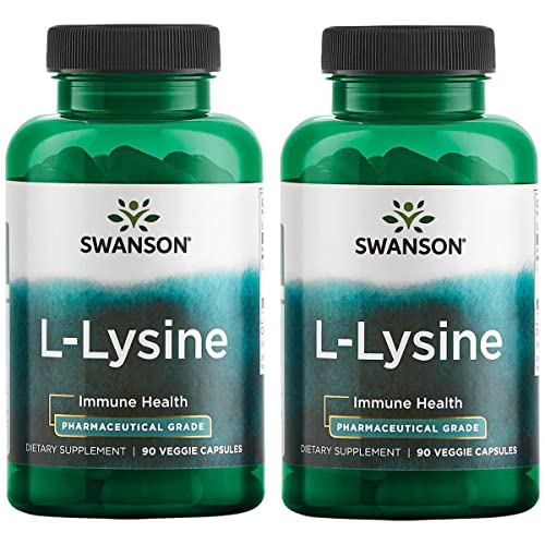 Swanson Amino Acid Ajipure L-Lysine Pharmaceutical Grade 500 Milligrams 90 Veg Capsules (2 Pack)