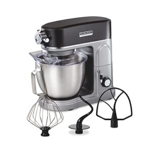 hamilton beach professional all-metal stand mixer with specialty attachment hub, 5 quart bowl, 12 speeds, includes flat beater, dough hook, whisk (63240)