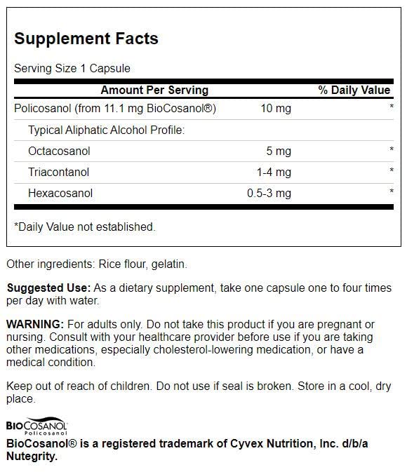 Swanson Policosanol 10 Milligrams 60 Capsules (2 Pack)