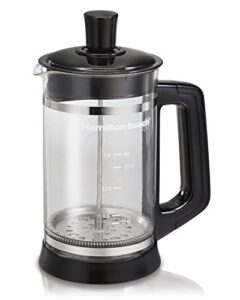 hamilton beach french press with frothing attachment for coffee, hot chocolate or tea, 1 liter, glass (40400r)