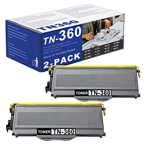 2 Pack TN-360 TN360 Black Toner Cartridge Replacement for Brother HL-2120 2125 2140 2150 2150N 2170 2170W MFC-7040 7345DN 7345N 7440 7320 7340 7440N 7840 7840W DCP-7030 7040 7045N Printer.