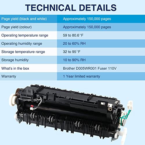 D005WR001 Fuser Compatible with Brother HL-L5000D L5100DN L5200DW L5200DWT DCP-L5500 DCP-L5600 L5650 L6600 MFC-L5500 MFC-L5600 L5700DW L5800DW 5850DW L5900DW,110/120 V Fixing Fuser Unit Replacement