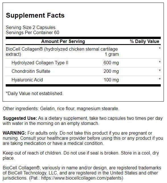 Swanson Chicken Sternum Cartilage - Collagen Type II 500mg 200 Capsules