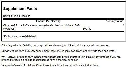 Swanson Olive Leaf Extract Immune Health Cardiovascular Health Antioxidant Support Supplement 500 mg 60 Capsules (standardized to 20% oleuropein) (4 Pack)