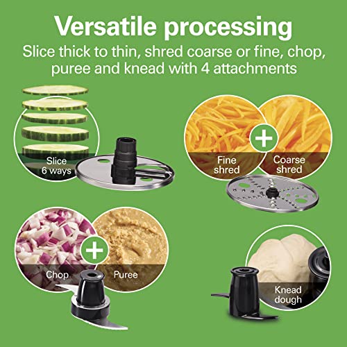 Hamilton Beach Stack & Snap 8-Cup Food Processor & Vegetable Chopper with Adjustable Slicing Blade, Built-in Bowl Scraper & Storage Case, Silver (70820)