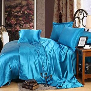 Cotton Home Depot Satin 9 PCS Comforter Set(Comforter + Duvet Cover + Flat Sheet + Fitted Sheet 21" Deep Pocket + Bedskirt + 4 Pillow Cases ) Bedding Set Turquoise Blue,California King