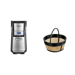 hamilton beach (48465) coffee maker with 12 cup capacity & internal storage coffee pot, brewstation, black & stainless & hamilton beach permanent gold tone filter, (80675r/80675)