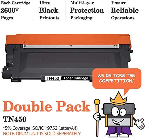 TONERNEEDS Laser Toner Cartridges — Compatible with Brother TN450 — for Brother Printers HL2270DW, HL2280DW, HL2230, HL2240, MFC7360N, MFC7860DW, DCP7065DN and IntelliFax 2840 (Black, 2-Pack)