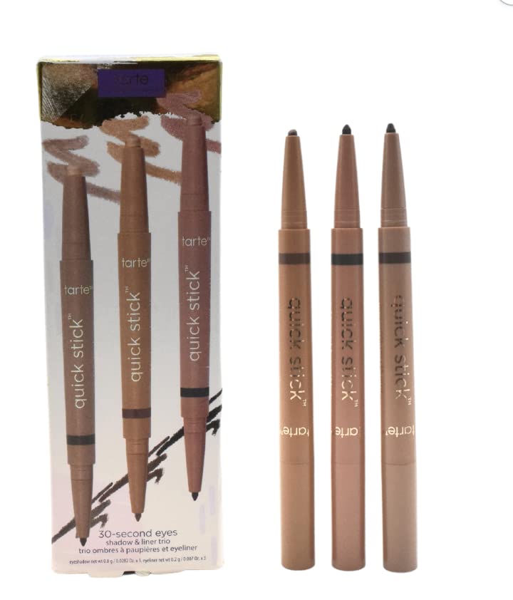 Tarte 30 second Eyes Shadow & Liner Trio:: Quickstick Waterproof Shadow & Liner in Mauve Luster and Black, Rose Luster and Warm Brown, Champagne Luster and Burgundy