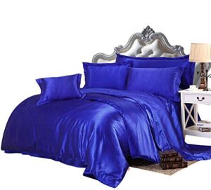 cotton home depot ultra soft luxurious satin silk comforter- 1 piece comforter bedding set royal blue, queen ( 88 x 88 ) inches