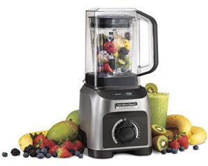 hamilton beach professional quiet shield blender, 1500w, 32oz bpa free jar, 4 programs & variable speed dial for puree, ice crush, shakes and smoothies, silver (58870)