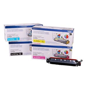 brother genuine tn221bk tn225c tn225m tn225y toner cartridges + fuser fixing unit