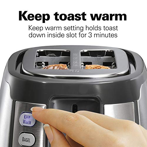 Hamilton Beach 2 Slice Extra Wide Slot Toaster with Shade Selector, Bagel, Keep Warm and Defrost Settings, Auto-Shutoff and Cancel Button, Silver and Grey (22816)