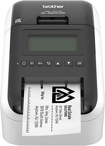 Brother QL-820NWB Professional Ultra Flexible Label Printer, White - WiFi, Ethernet and Bluetooth Connectivity - 110 Labels Per Minute, 300 x 600 dpi, LCD Display, Auto Cut, CBMOUN Printer Cable