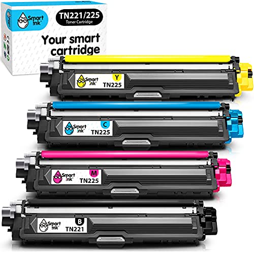 Smart Ink Compatible Toner Cartridge Replacement for Brother TN221 TN225 TN-221 TN-225 (1 Black, C/M/Y 4 Combo Pack) to use with HL-3140CW HL-3170CDW HL-3180CDW MFC-9130CW MFC-9330CDW MFC-9340CDW