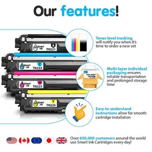 Smart Ink Compatible Toner Cartridge Replacement for Brother TN221 TN225 TN-221 TN-225 (1 Black, C/M/Y 4 Combo Pack) to use with HL-3140CW HL-3170CDW HL-3180CDW MFC-9130CW MFC-9330CDW MFC-9340CDW