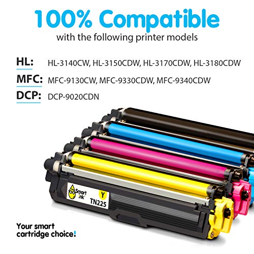 Smart Ink Compatible Toner Cartridge Replacement for Brother TN221 TN225 TN-221 TN-225 (1 Black, C/M/Y 4 Combo Pack) to use with HL-3140CW HL-3170CDW HL-3180CDW MFC-9130CW MFC-9330CDW MFC-9340CDW