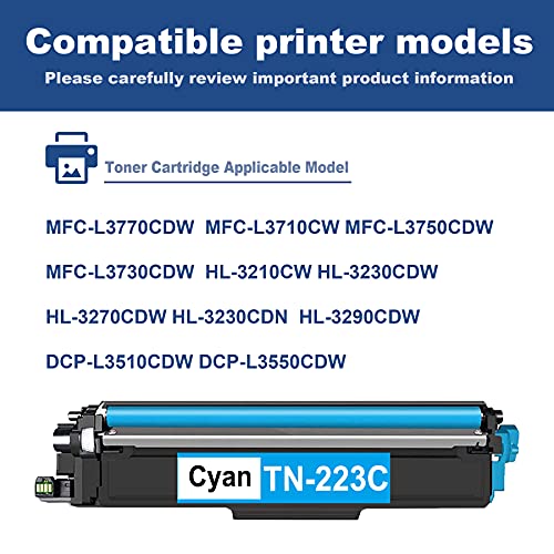 1 Pack Cyan TN223C TN-223C Toner Cartridge Compatible TN-223 Replacement for Brother MFC-L3770CDW L3710CW HL-3210CW 3230CDW 3270CDW 3230CDN DCP-L3510CDW Printers.