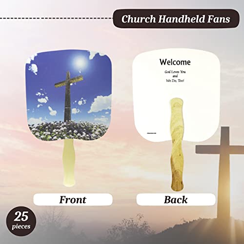 Swanson Christian Products Church Fans - Hand Held Parlor Fans for Adults - Hand Fans for Church Services - Cross and Sky Image - Pack of 25