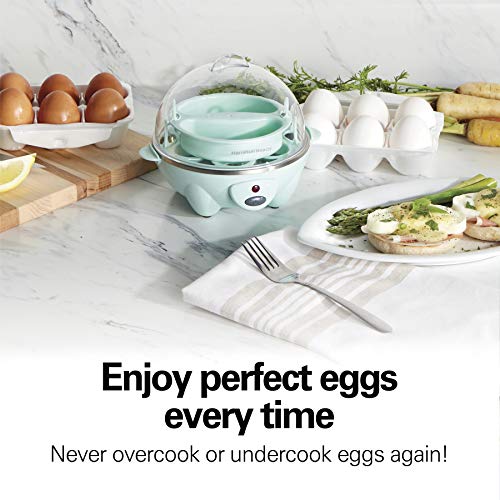 Hamilton Beach 25504 3-in-1 Electric Hard Boiled Egg Cooker Poacher & Omelet Maker, Makes 7, Mint