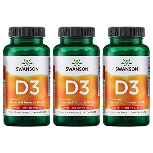 Swanson Higher Potency Vitamin D-3 2000 Iu - Sunshine Vitamin Bone, Immune Support (50 mcg) 250 Capsules (3 Pack)