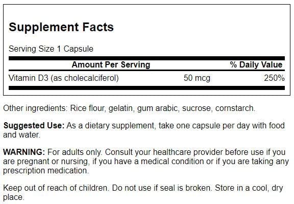 Swanson Higher Potency Vitamin D-3 2000 Iu - Sunshine Vitamin Bone, Immune Support (50 mcg) 250 Capsules (3 Pack)