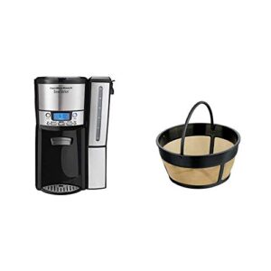 hamilton beach (47950) coffee maker with 12 cup capacity & internal storage coffee pot, brewstation, black/stainless steel & hamilton beach permanent gold tone filter, (80675r/80675)